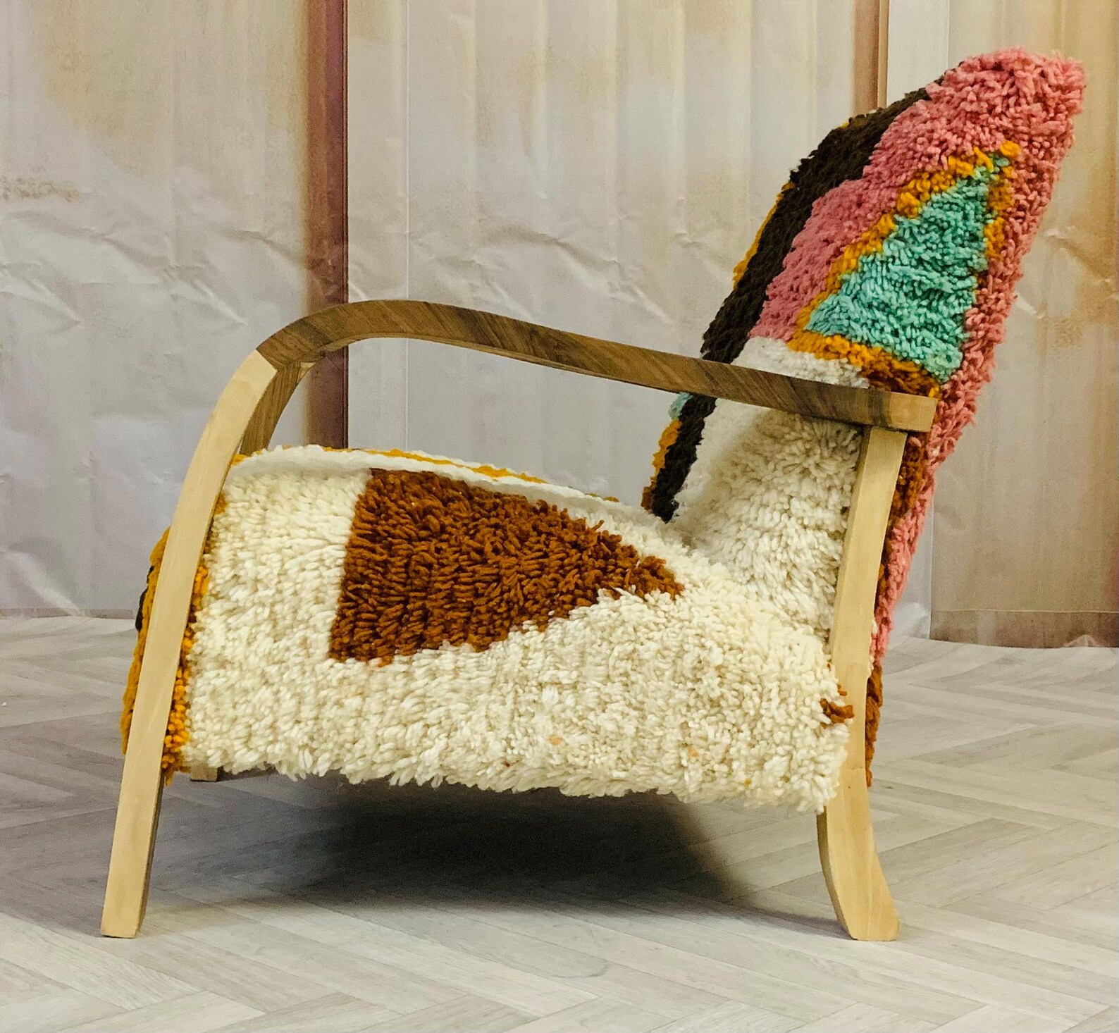 Handmade Moroccan Multicolored Wool Chair - Cozy Boho Accent Chair With ...