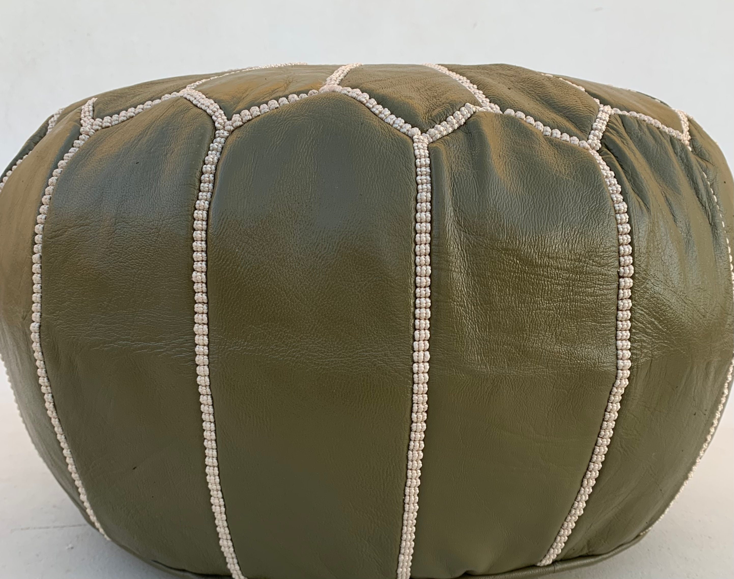 Green Olive Pouf, Moroccan Pouf, Leather Pouf, Pouf Cover, Ottoman Pouf ...