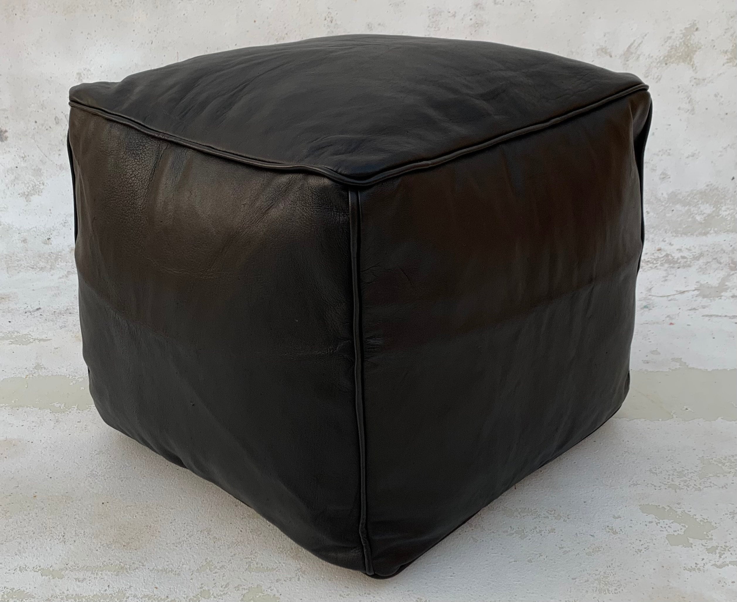 Square Black Pouf, Moroccan Pouf,leather Pouf, Ottoman Pouf,leather ...