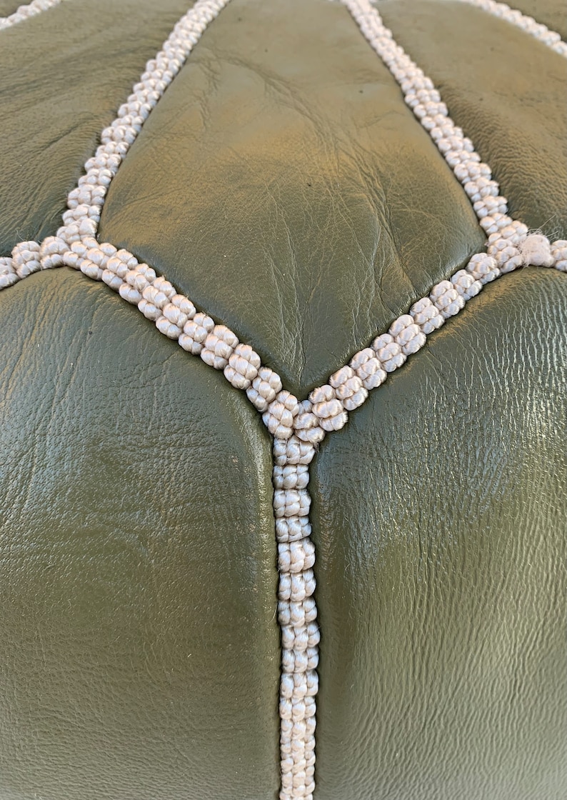 Green Olive Pouf, Moroccan Pouf, Leather Pouf, Pouf Cover, Ottoman Pouf ...