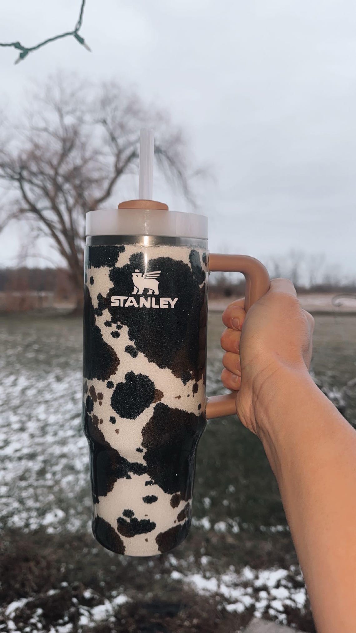 Custom Cow Hide - Authentic Stanley Tumbler - Epoxy Glitter Cow Print ...
