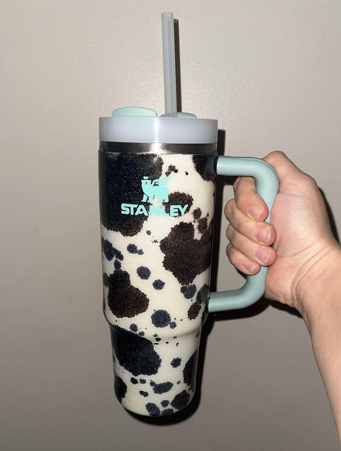 Custom Cow Hide - Authentic Stanley Tumbler - Epoxy Glitter Cow Print ...