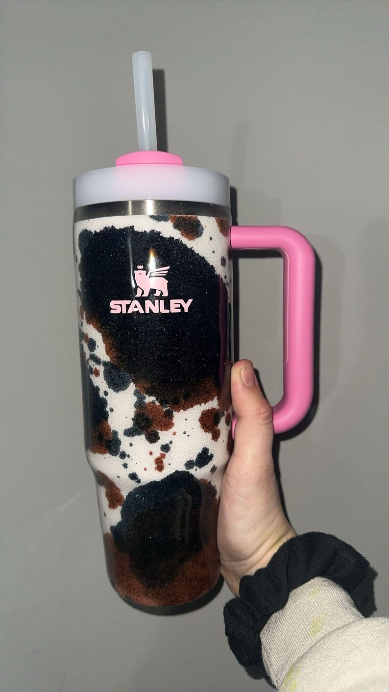 Custom Cow Hide - Authentic Stanley Tumbler - Epoxy Glitter Cow Print ...
