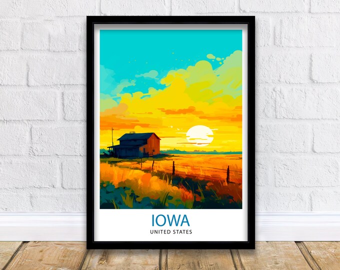 Iowa Print Travel Poster Print Vintage Style Iowa Art Retro Home Decor ...