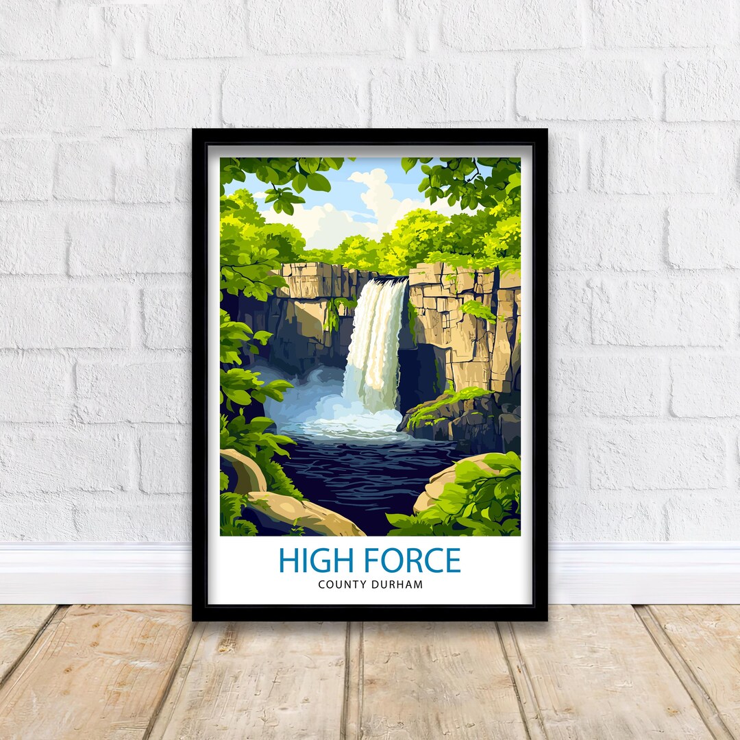 High Force Waterfall Travel Poster Art Print Scenic Nature Wall Art ...