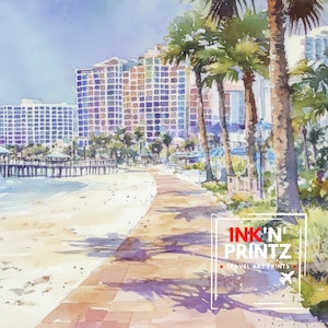 Clearwater Beach Watercolor Painting Florida Beach Art Clearwater Print ...