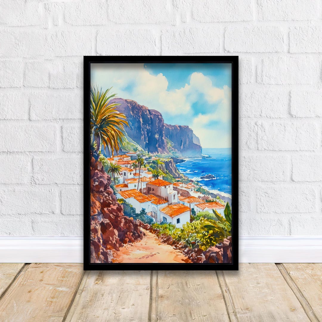 Las Palmas Watercolor Painting Poster Gran Canaria Spain Wall Art ...
