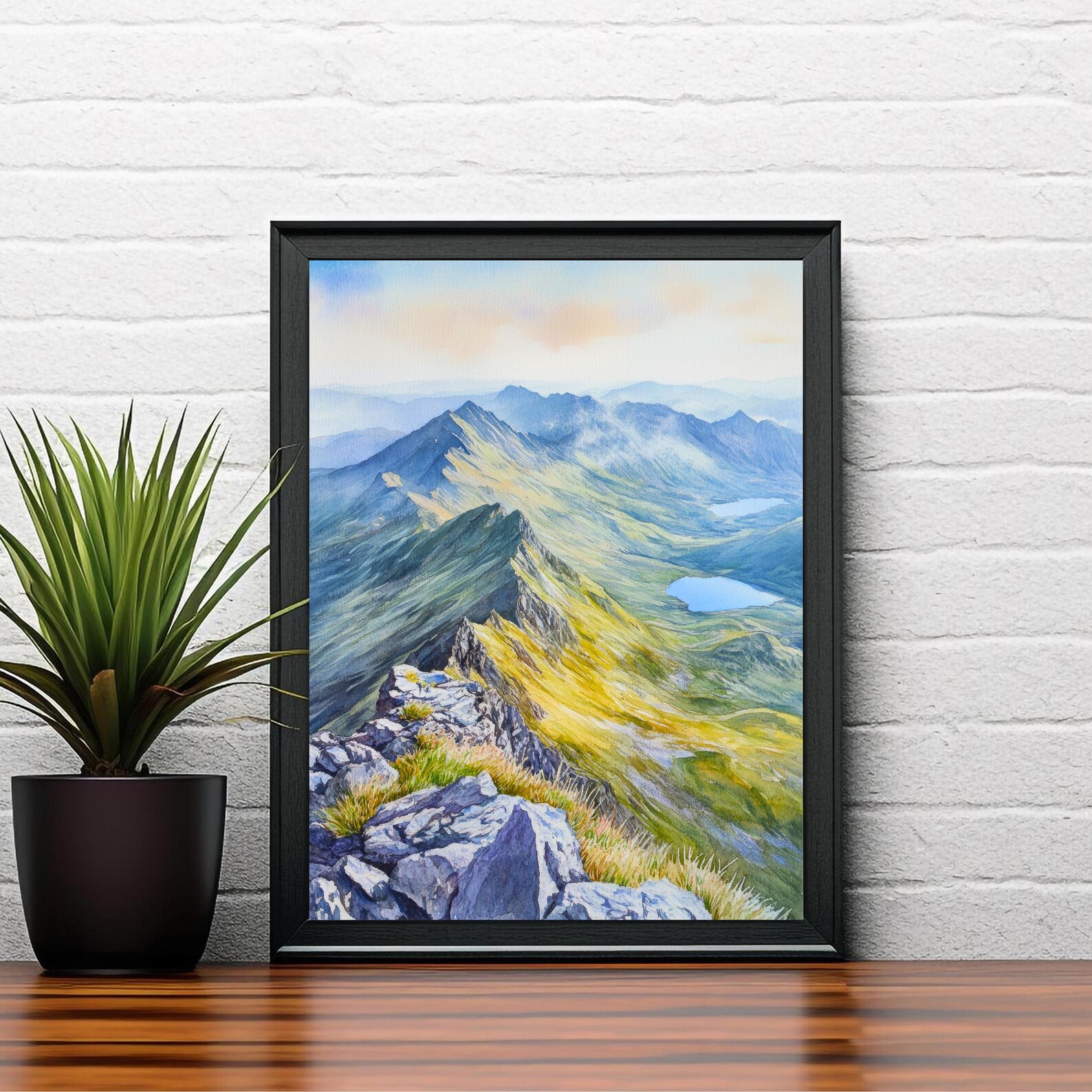 Snowdon Watercolour Painting Poster Wales Wall Art Mountain Landscape ...