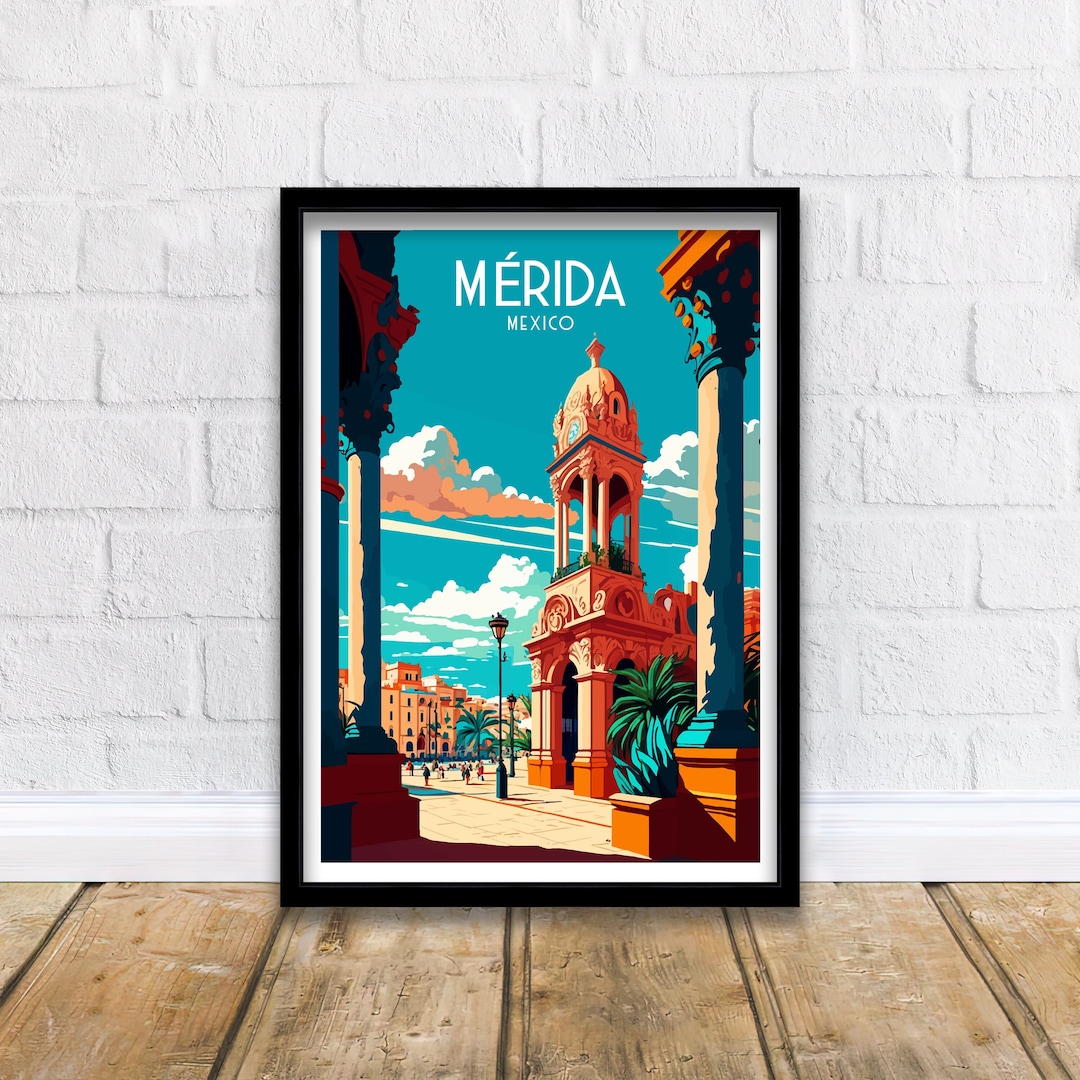 Merida Mexico Travel Print Merida Wall Art Mexico Illustration Print ...