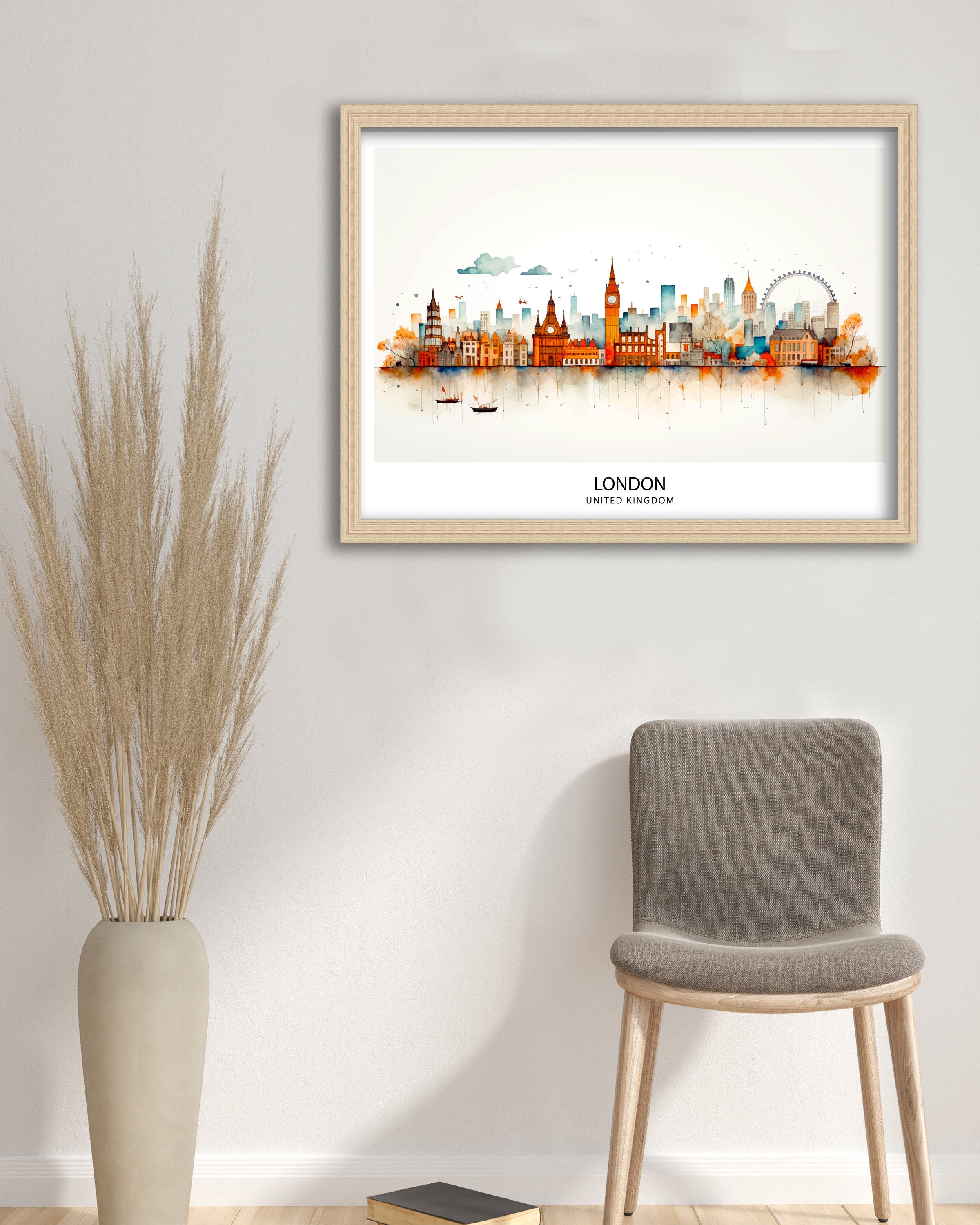 London Skyline Print Iconic Cityscape Art London Landmarks Poster ...
