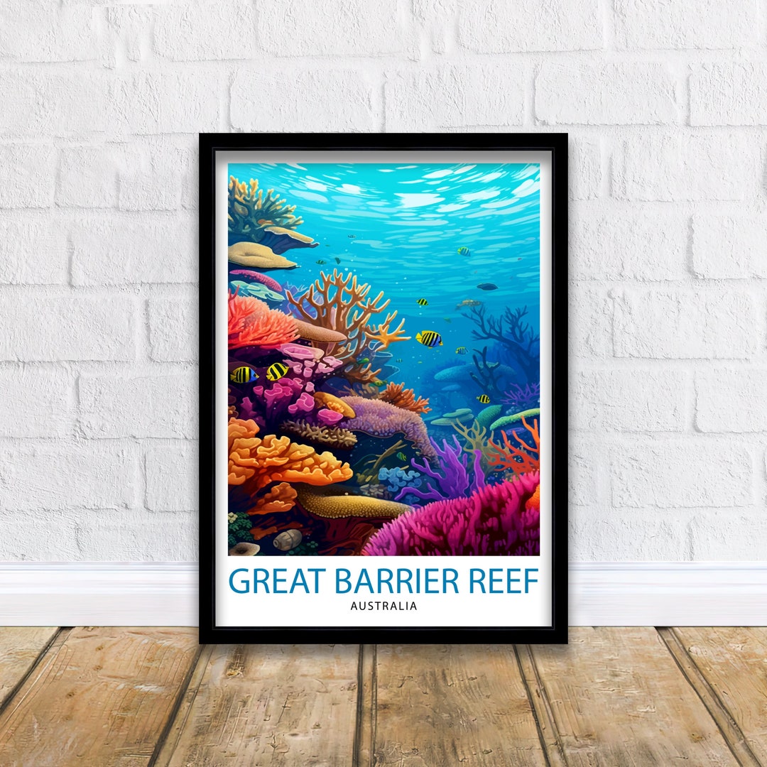 Great Barrier Reef Australia Travel Print Reef Wall Decor Coral Reef ...