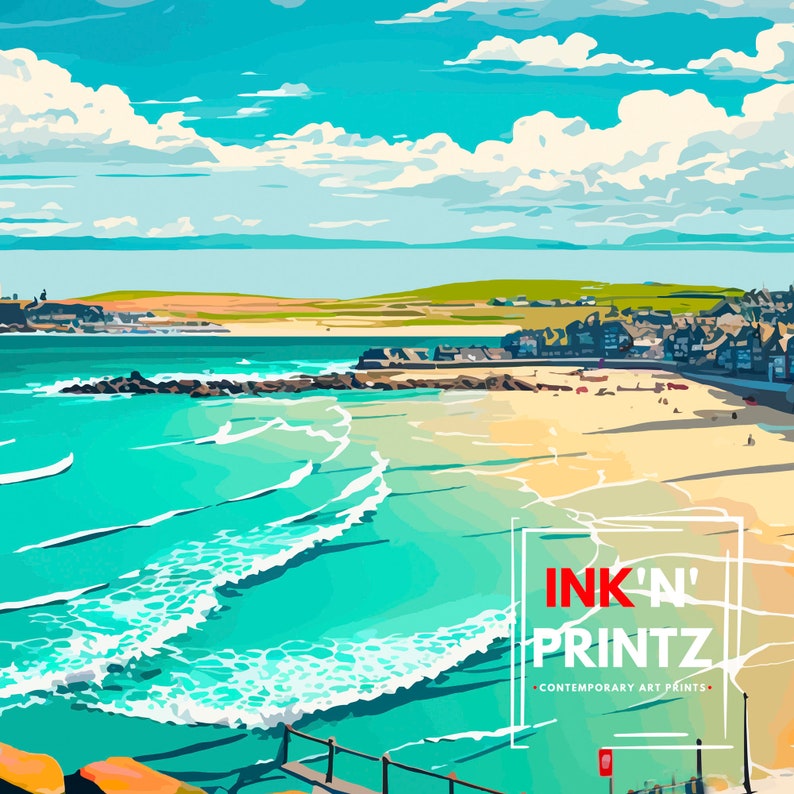 St Ives Cornwall Travel Print St Ives Wall Art St Ives Illustration ...
