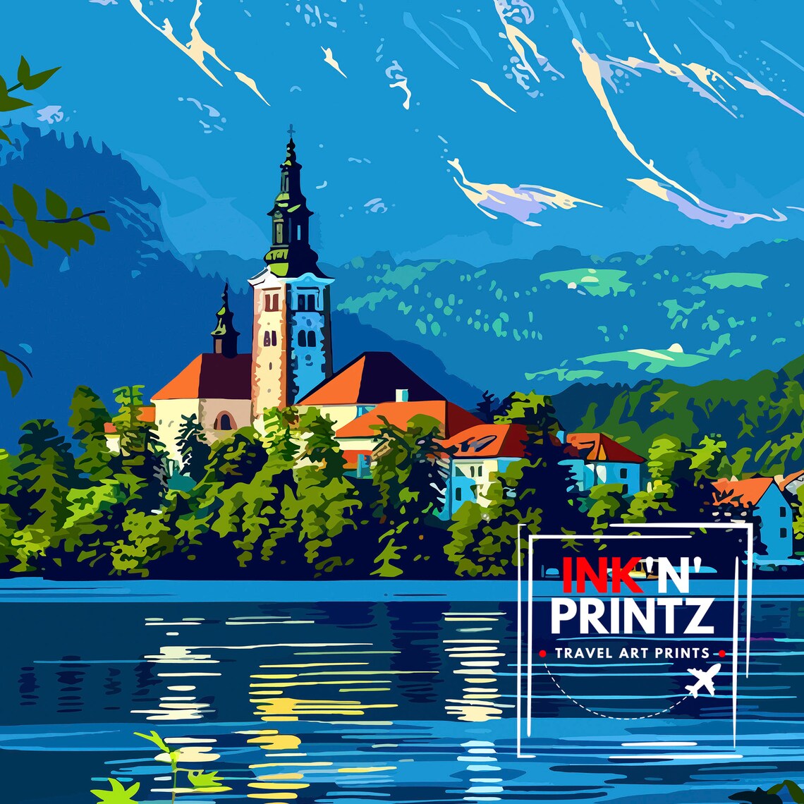 Lake Bled Slovenia Travel Poster Alpine Lake Art Bled Castle Print ...