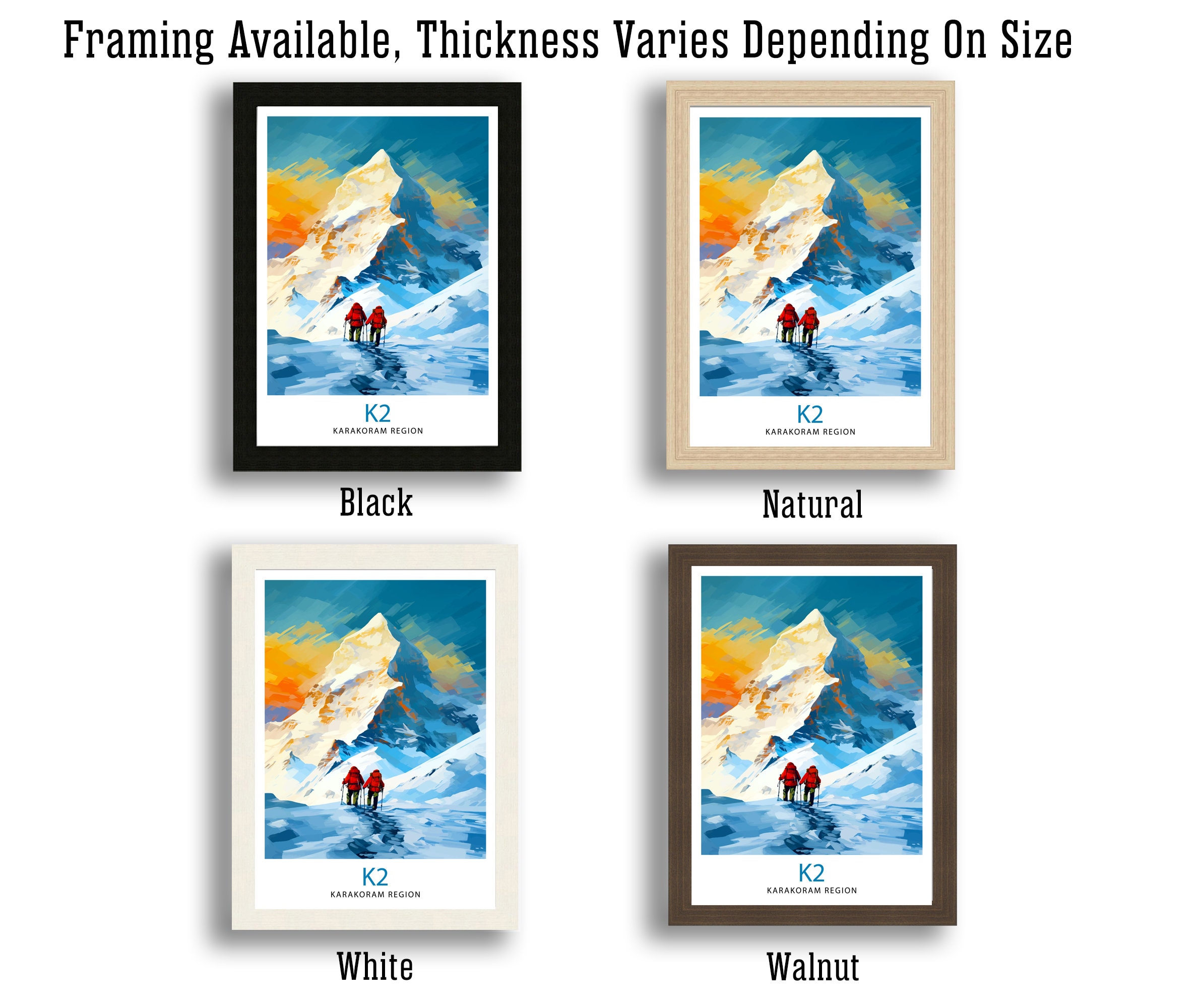 K2 Mountain Print Karakoram Range Artwork Climbers K2 Poster Pakistan ...