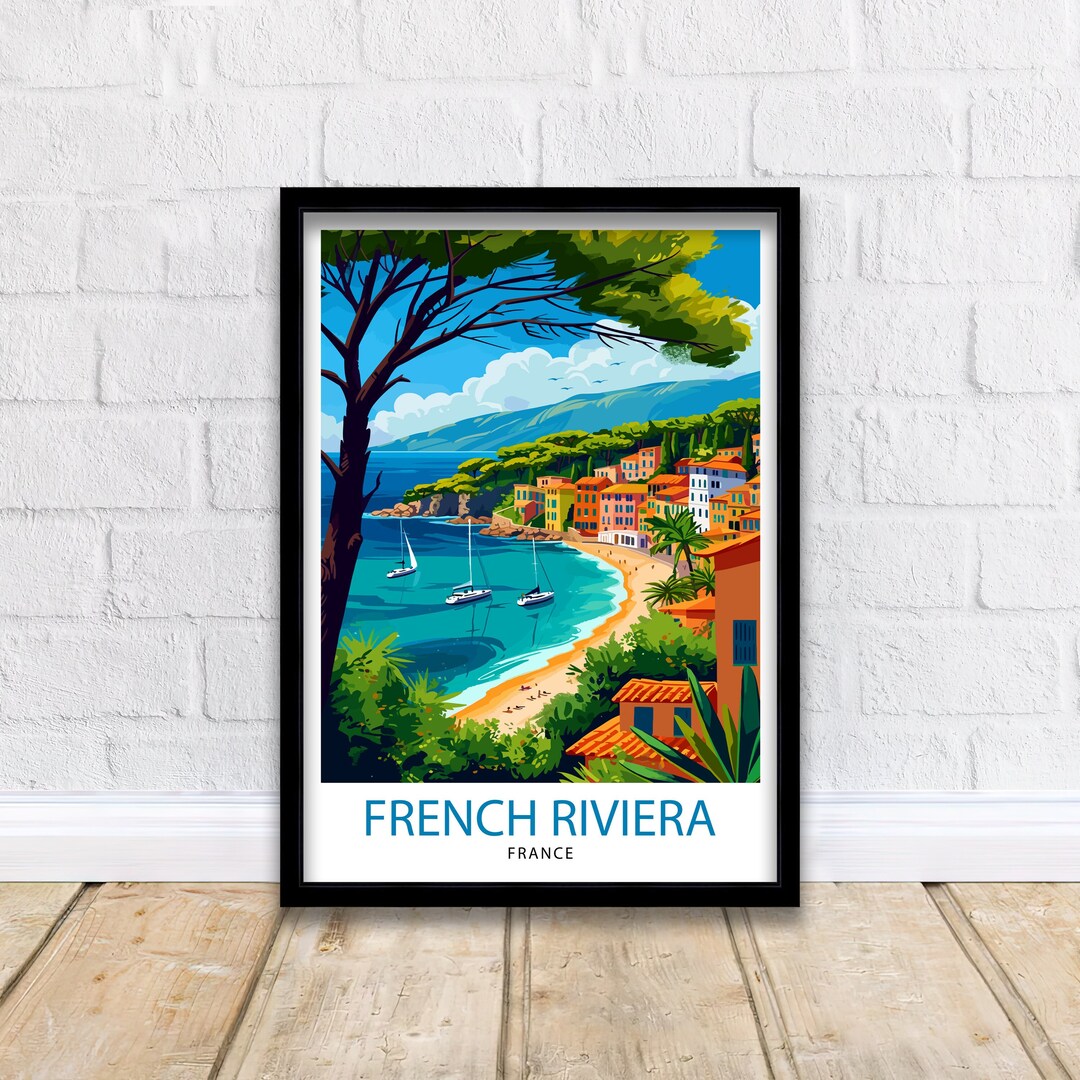 French Riviera Print Côte D'azur Art Mediterranean Coastline Poster ...