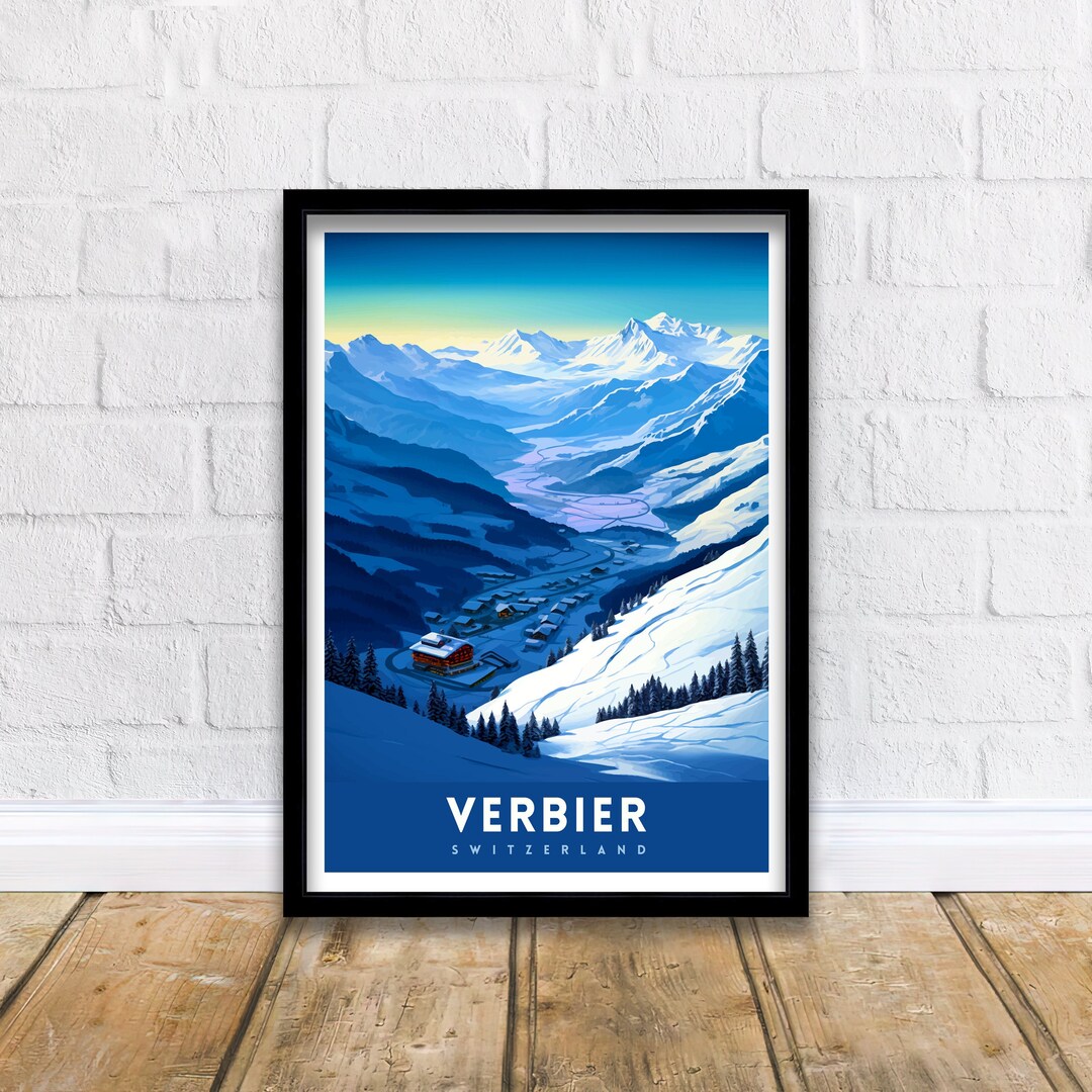 Verbier Ski Resort Print Swiss Alps Winter Scene Wall Art Verbier ...