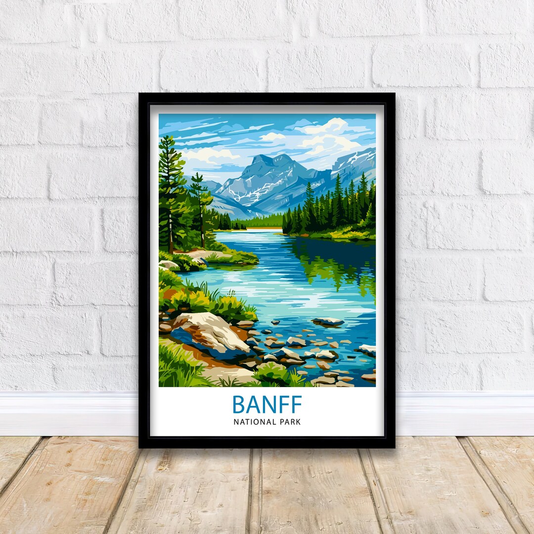 Banff National Park Travel Print Banff Wall Decor Banff Home Decor Banff Canada Illustration ...