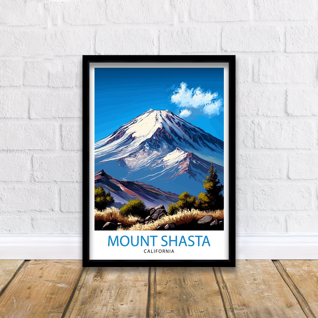 Mount Shasta California Travel Print| Wall Art Decor Mountain Landscape ...