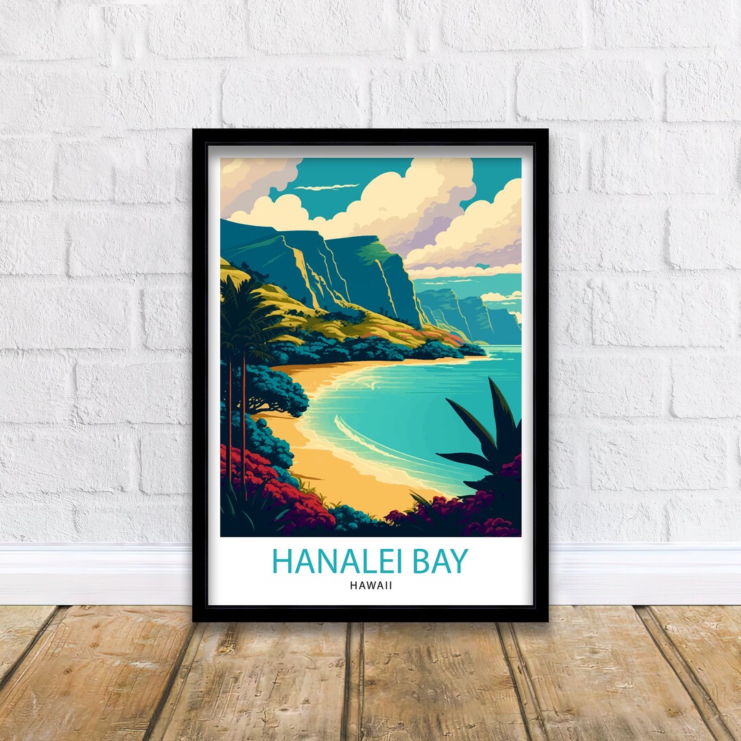 Hanalei Bay Hawaii Travel Print Wall Decor, Home Living Decor Hawaii ...