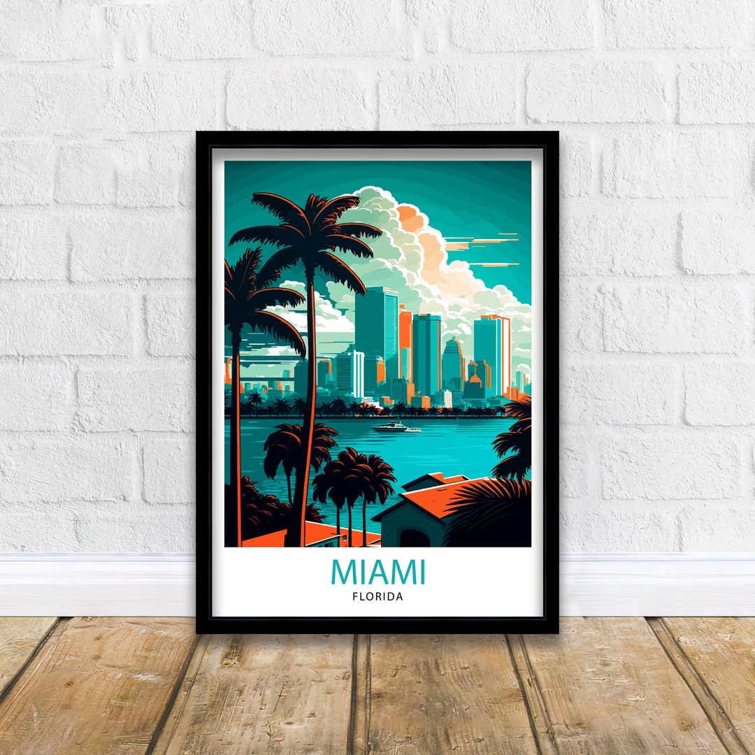 Miami Travel Print| Miami Wall Decor Miami Illustration Miami Florida ...