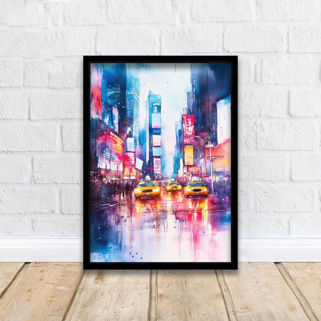 Times Square Watercolor Painting Wall Art Times Square Print New York ...