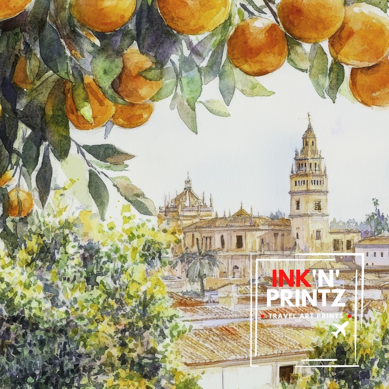 Seville Spain Watercolor Painting Spanish City Art Seville Print Scenic ...