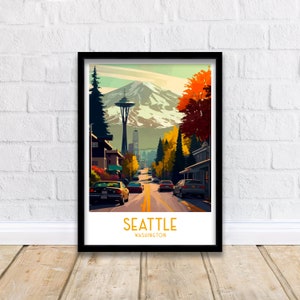Seattle WA Travel Print| Seattle Wall Art Seattle Cityscape Poster ...