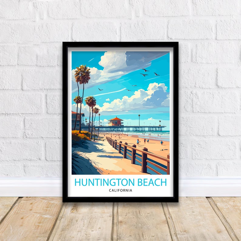Huntington Beach California Travel Print| Surf City Wall Decor Coastal ...