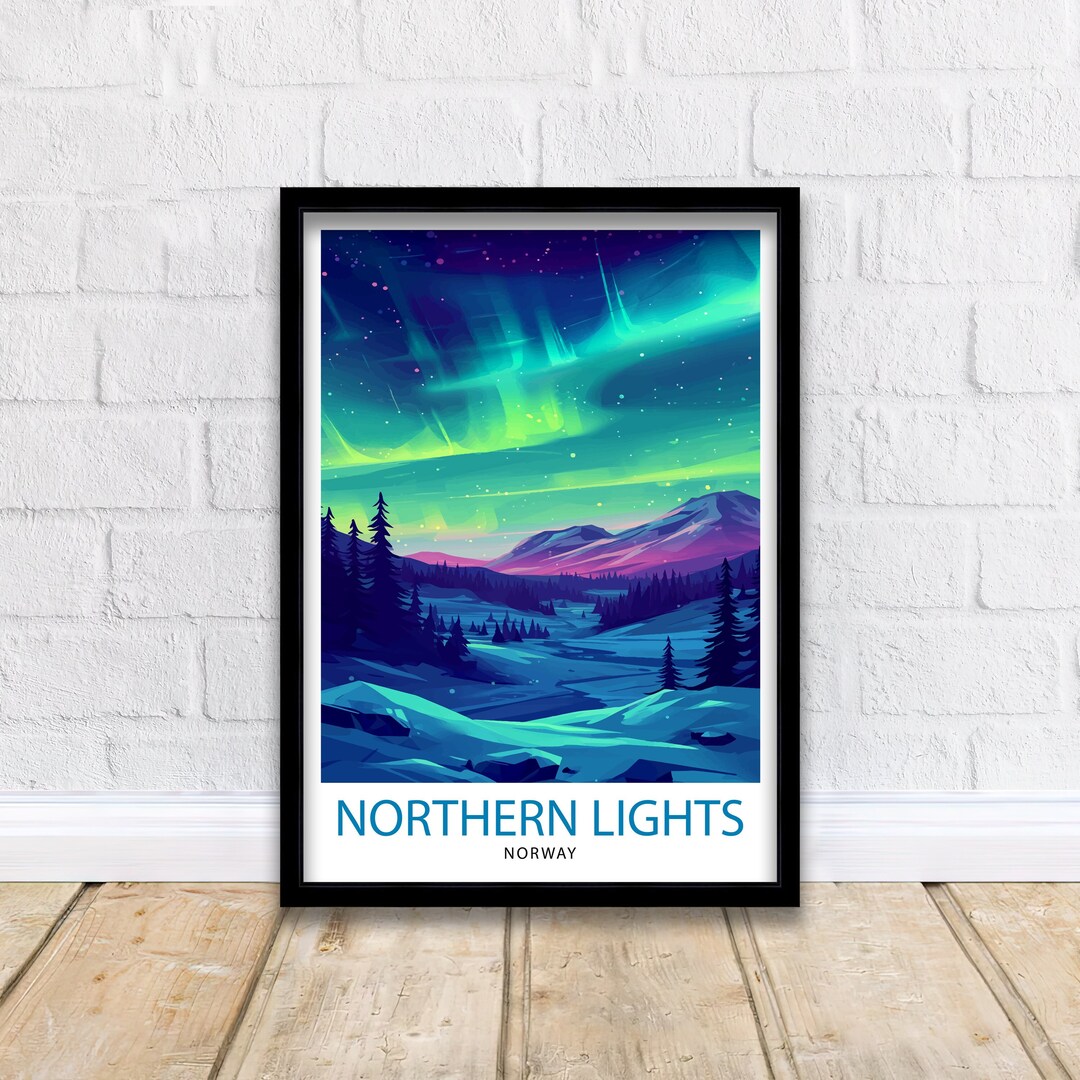 Northern Lights Aurora Borealis Travel Print Celestial Wall Decor Night ...