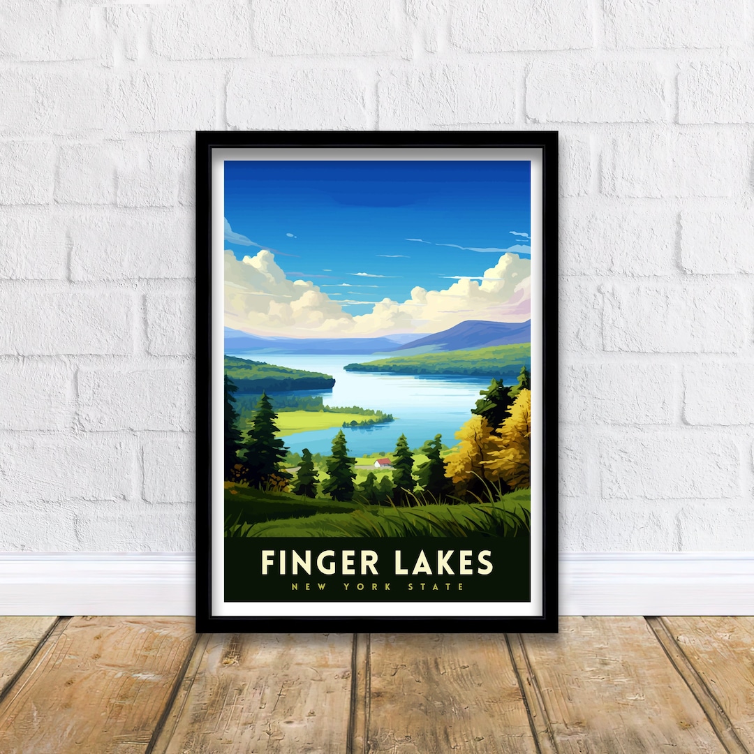 Finger Lakes New York State Travel Print| Finger Lakes Wall Decor ...
