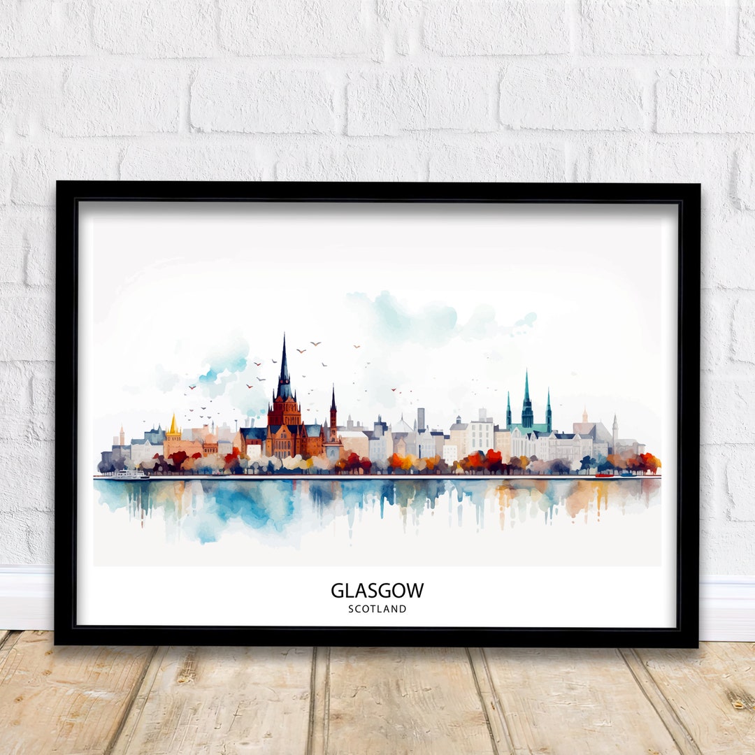 Glasgow Skyline Art Print Scottish Cityscape Poster Urban Glasgow Wall ...
