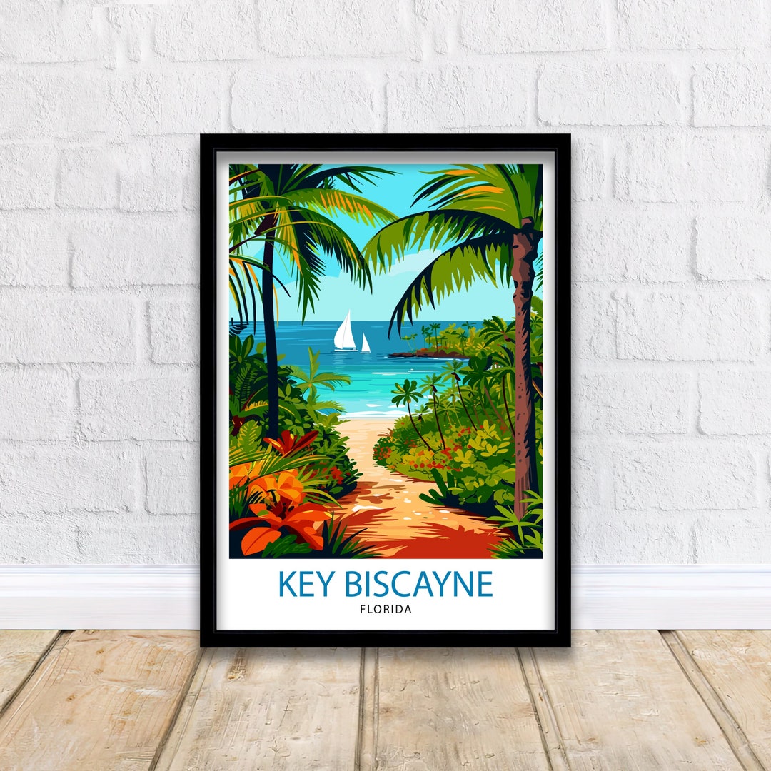Key Biscayne Florida Print| Tropical Island Art Miami Beach Poster ...
