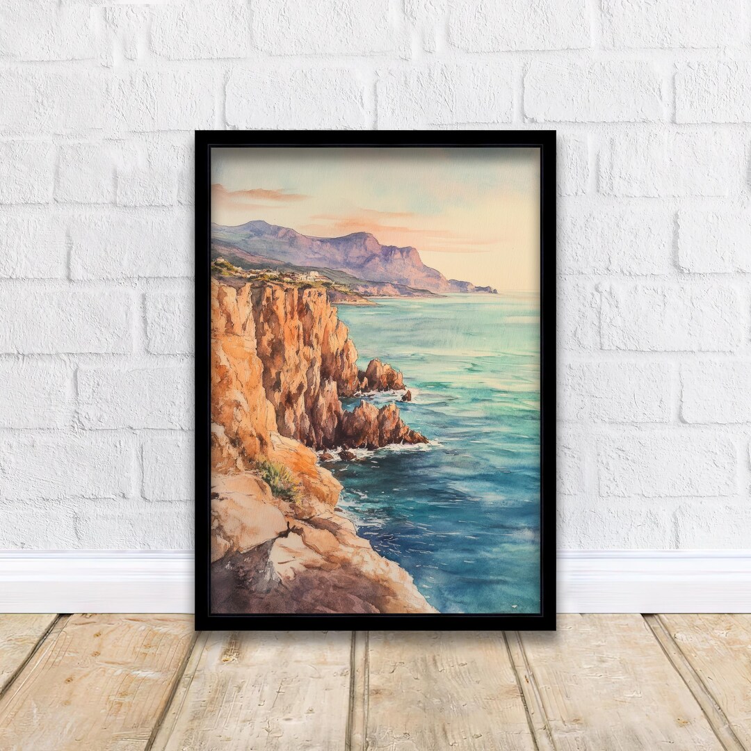 Sunset Cliffs Watercolor Painting Coastal Art Sunset Beach Print ...