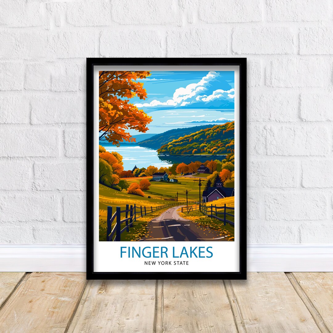 Finger Lakes New York State Travel Print| Finger Lakes Wall Decor ...