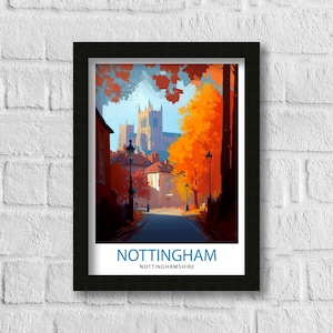 Nottingham Nottinghamshire Travel Print Nottingham Wall Decor ...