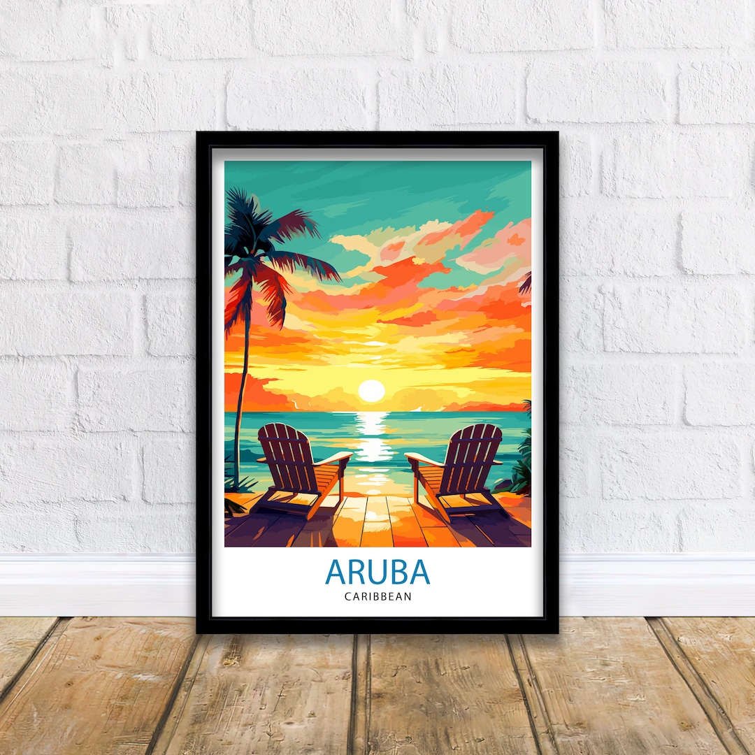 Aruba Caribbean Island Art Print Tropical Beach Decor Aruba Wall Art ...