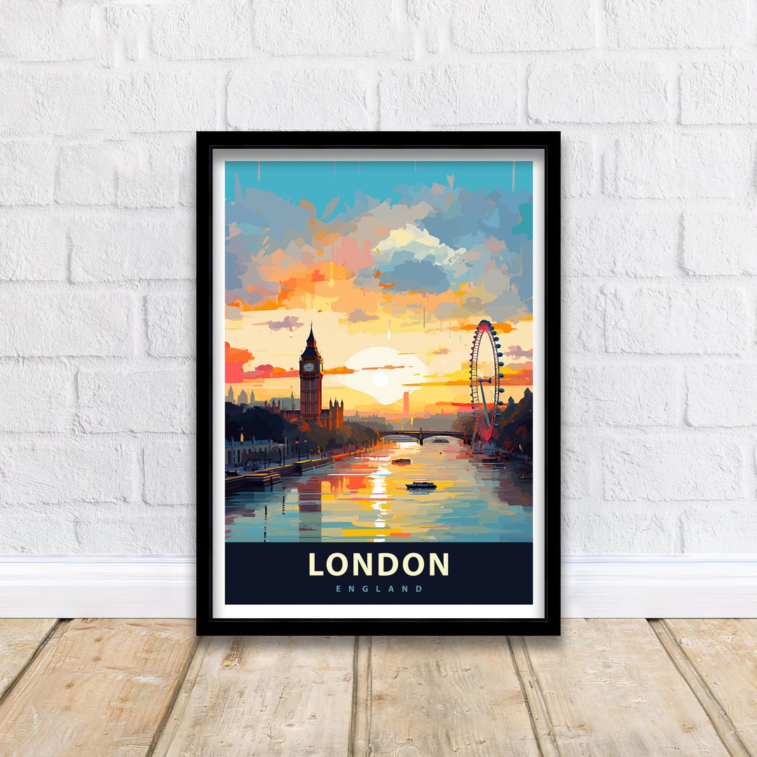 London Travel Poster UK City Art London Skyline Print Scenic London ...