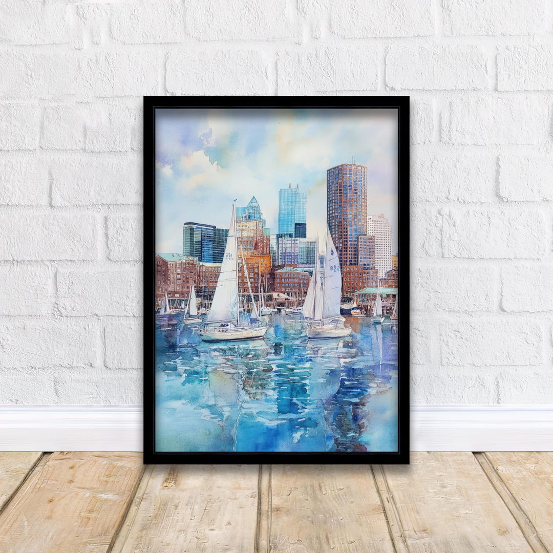 Boston Watercolor Painting Boston City Art Watercolor Landscape Boston ...