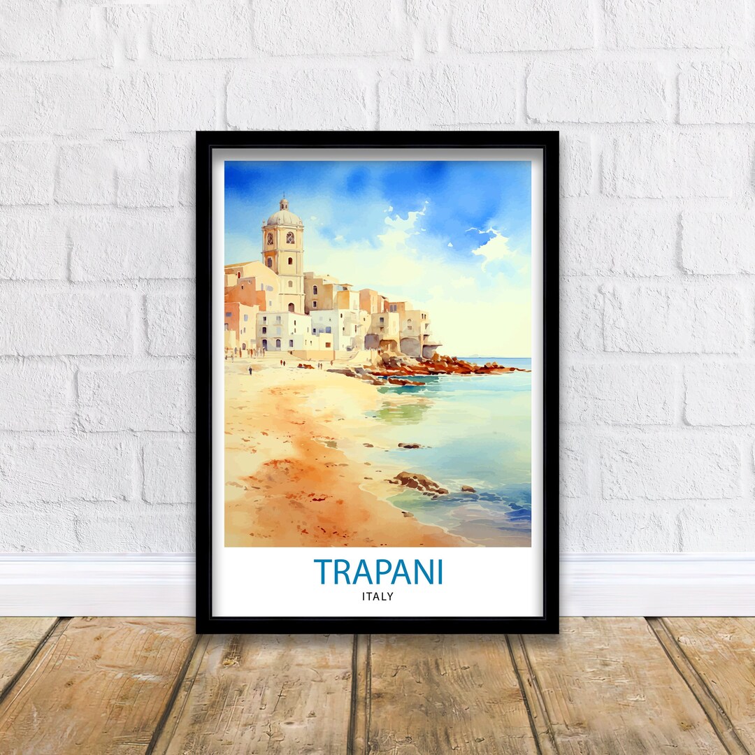 Trapani Italy Art Print Coastal Sicilian City Poster Trapani Beach Wall ...