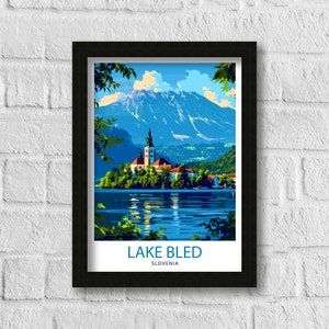 Lake Bled Slovenia Travel Poster Alpine Lake Art Bled Castle Print ...