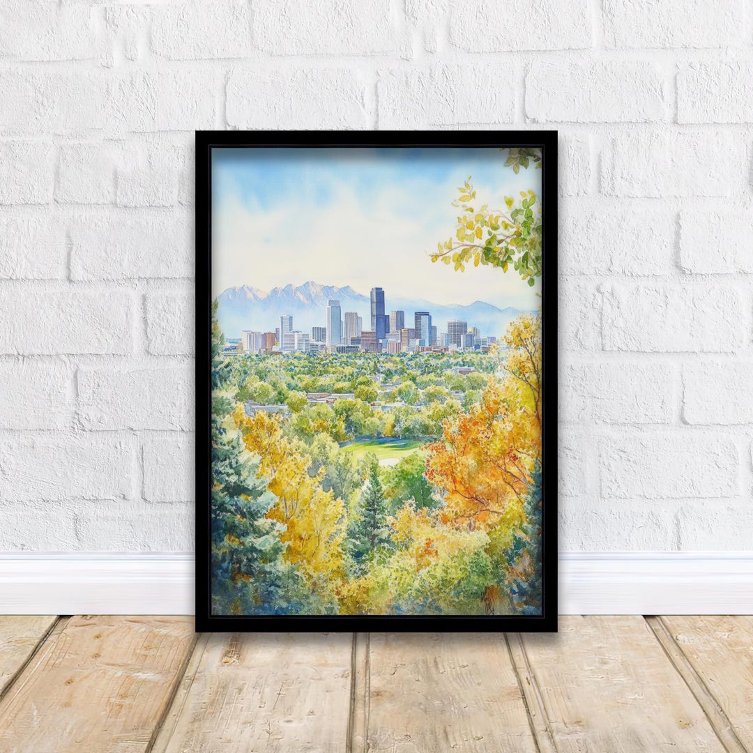 Denver Watercolor Painting Poster Colorado USA Wall Art City Skyline ...