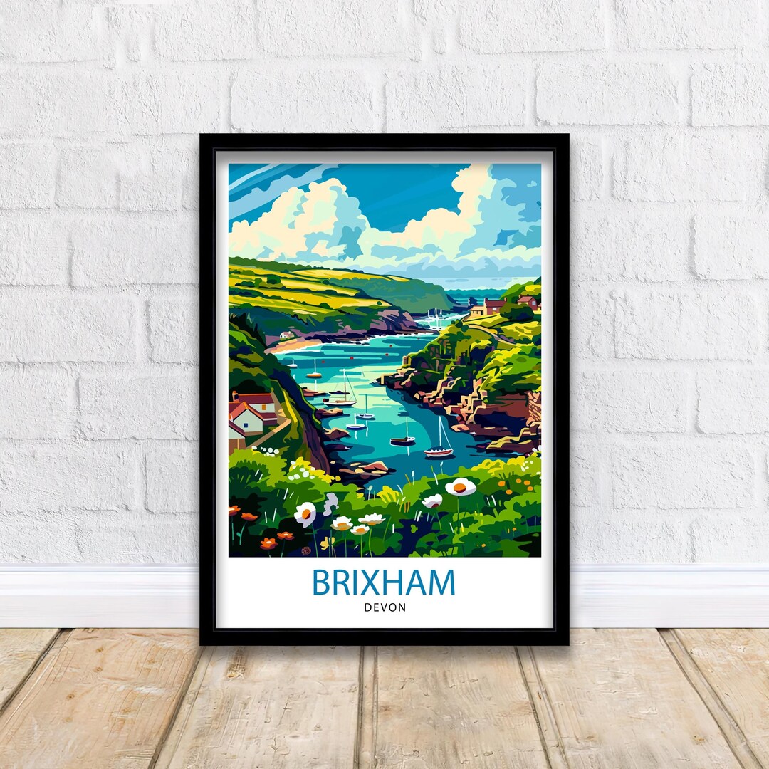Brixham Devon Travel Poster English Seaside Town Art Devonshire Harbor ...
