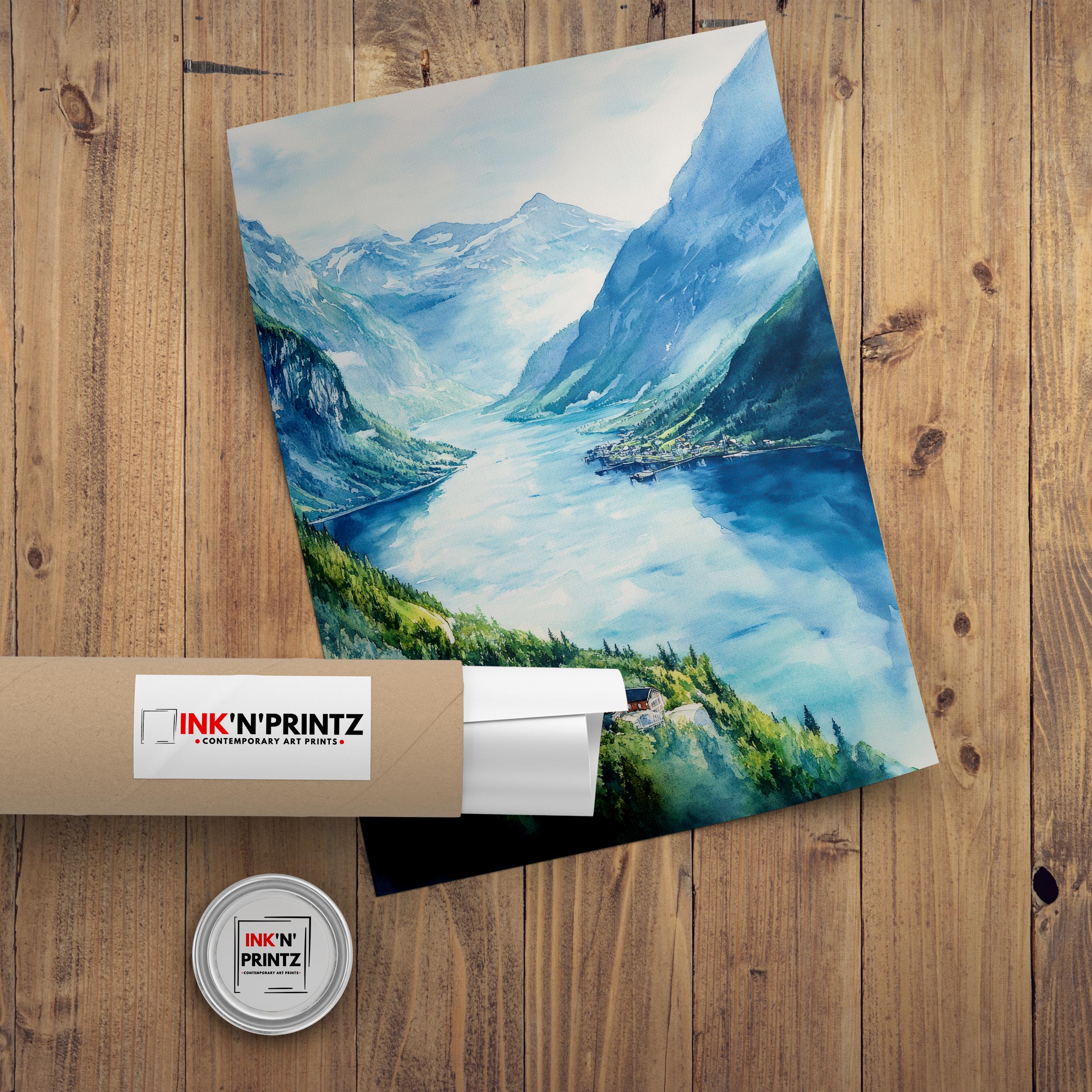 Geiranger Norway Watercolor Painting Scenic Fjord Art Geiranger Print ...