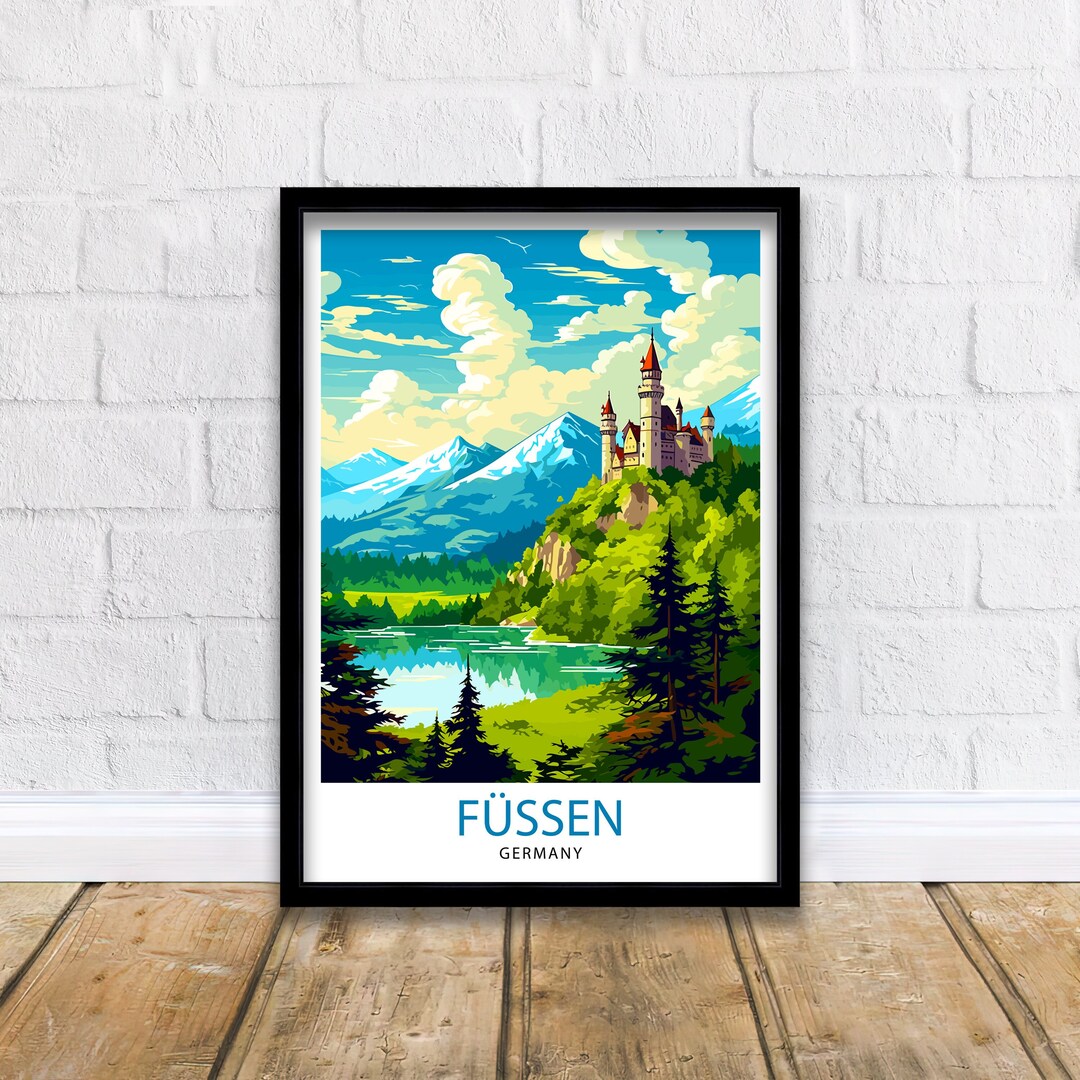 Fussen Germany Travel Print Bavarian Alps Poster Neuschwanstein Castle ...