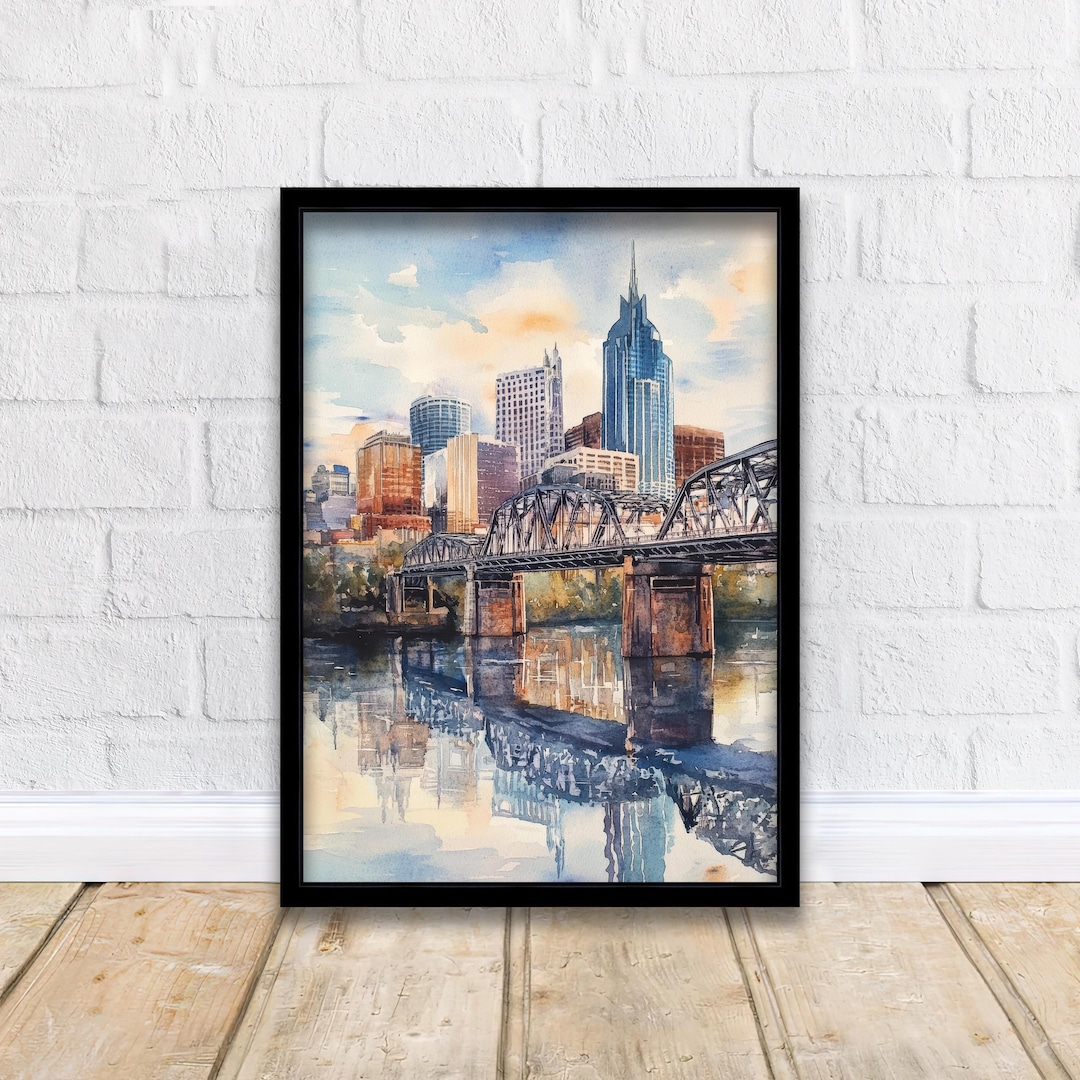 Nashville Watercolor Painting Tennessee City Art Nashville Skyline ...