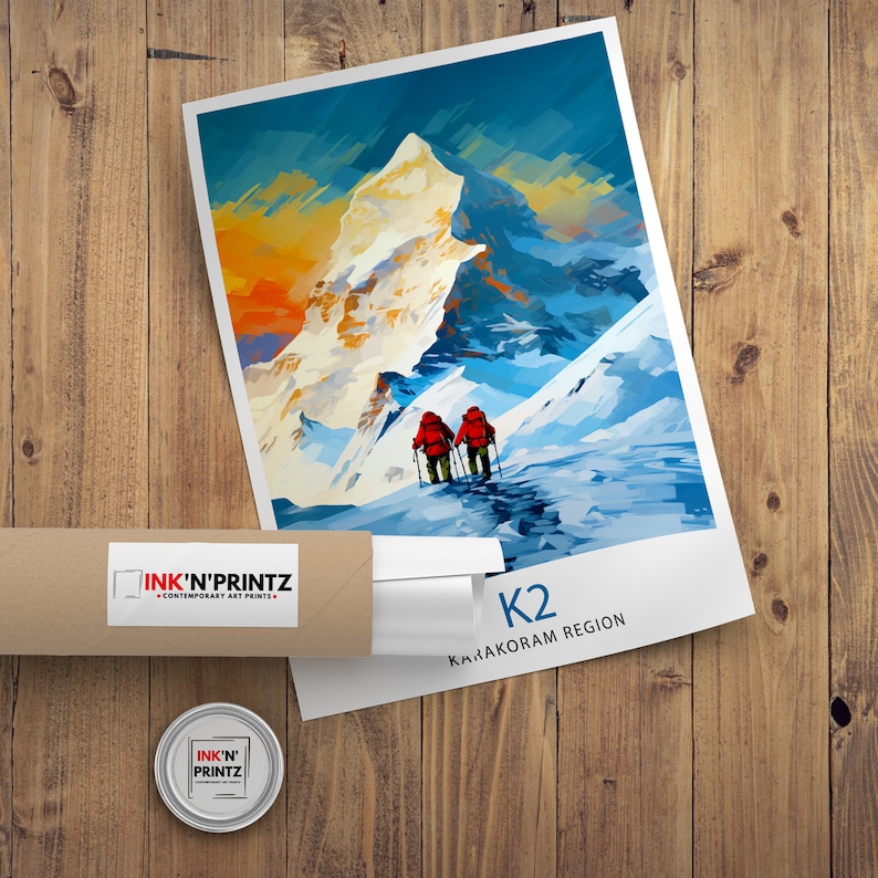 K2 Mountain Print Karakoram Range Artwork Climbers K2 Poster Pakistan ...
