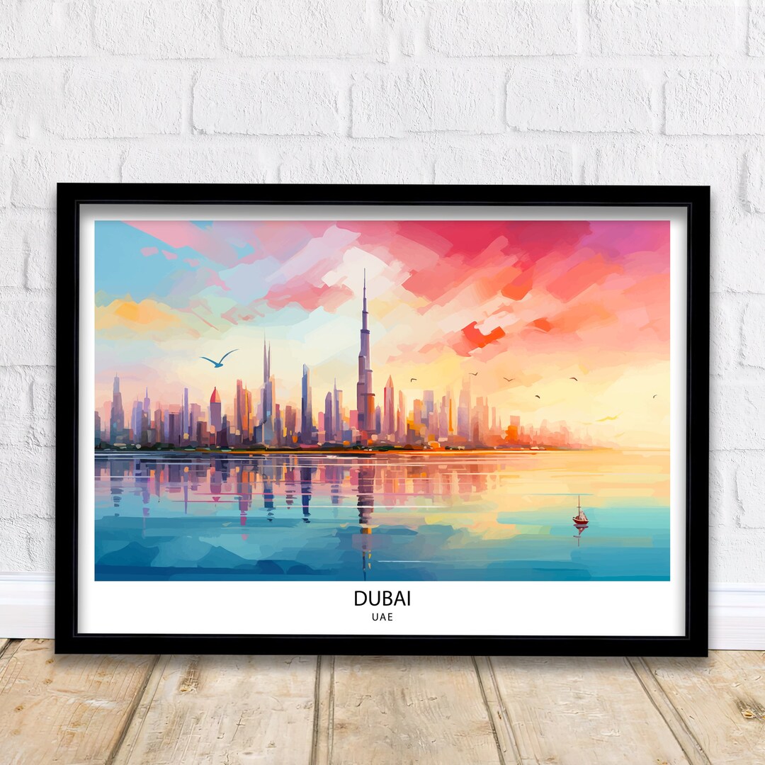 Dubai UAE Print Modern Cityscape Art Dubai Skyline Poster Burj Khalifa ...