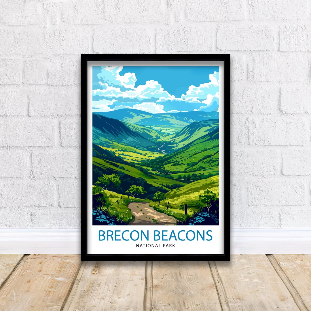 Brecon Beacons National Park Travel Poster Welsh Wilderness Art Rolling ...