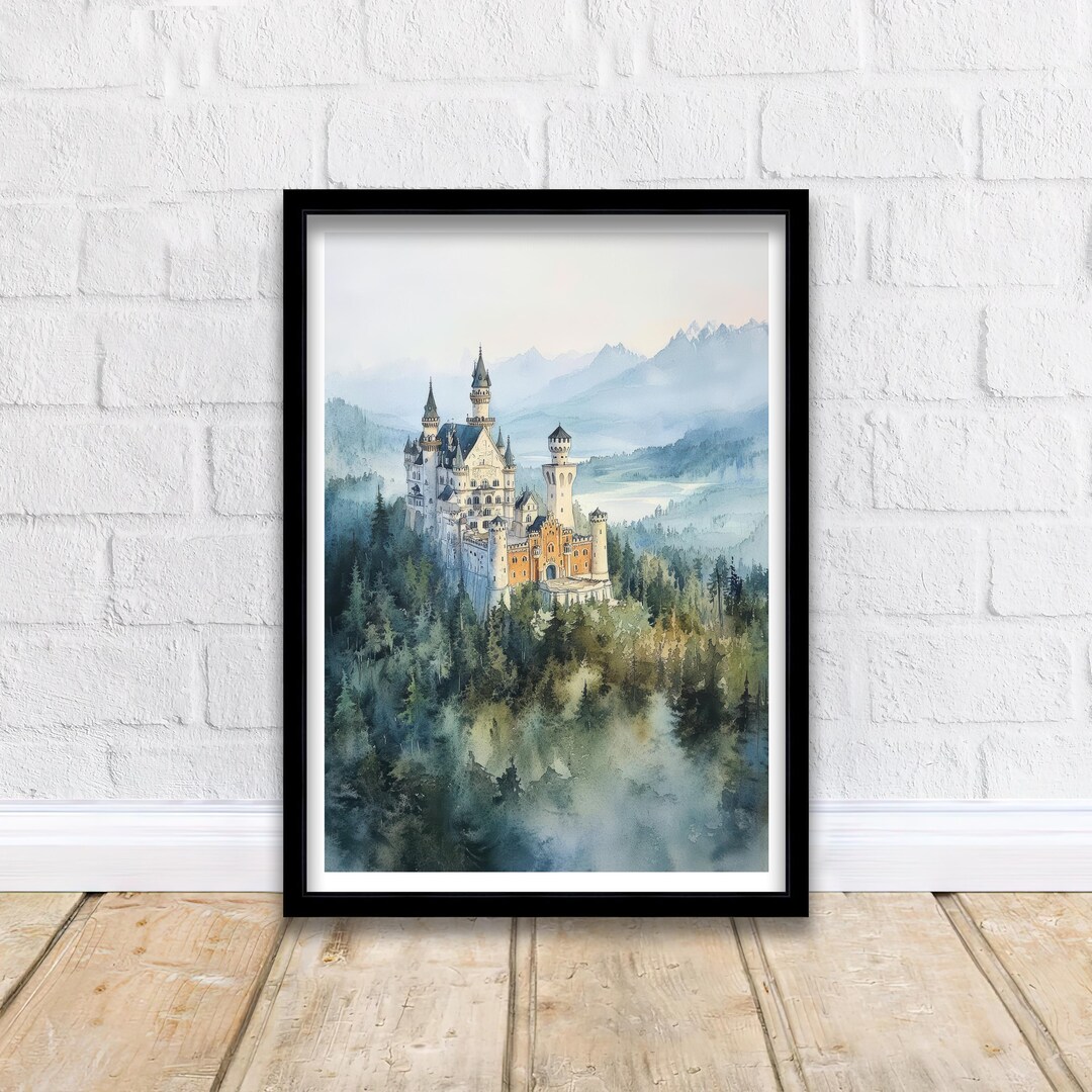 Bavarian Print, Germany Landscape Painting, Mountain Scenery, Nature ...