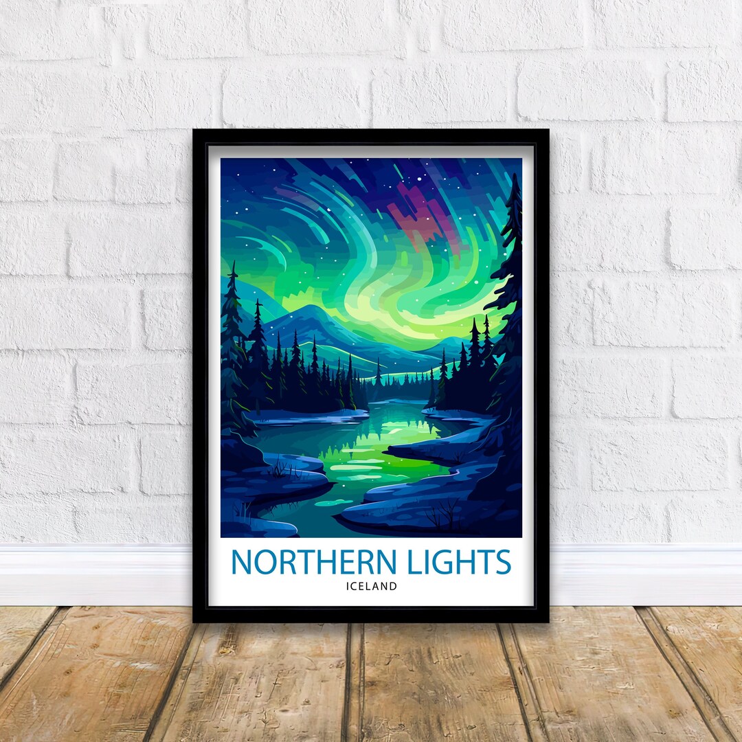 Northern Lights Aurora Borealis Travel Print Celestial Wall Decor Night ...